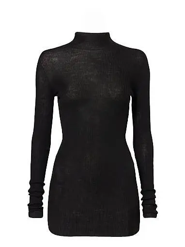 Rick Owens Mock-neck Ribbed Wool Top - Black