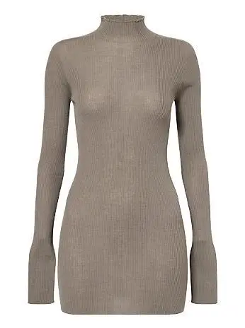 Rick Owens Mock-neck Ribbed Wool Top - Dust