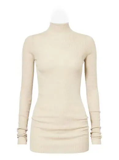 Rick Owens Mock-neck Ribbed Wool Top - Sand