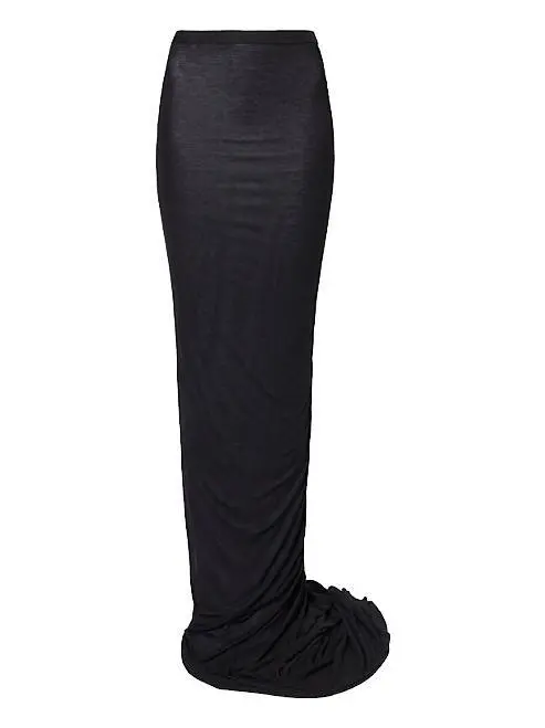 Rick Owens Woven Midi Skirt With Split - Black