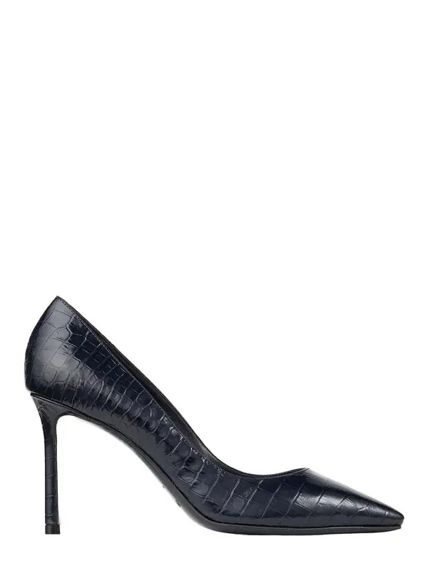JIMMY CHOO Romy 85 Croc Embossed Leather Pumps - Marine
