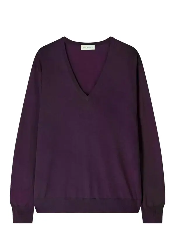 Dries Van Noten V-neck Merino Wool Sweater - Purple