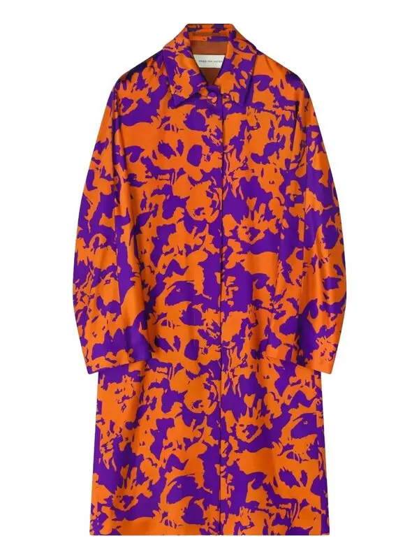 Dries Van Noten Floral Print Satin Coat - Orange