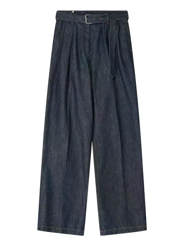 Dries Van Noten Belted Wide Leg Denim Jeans - Blue