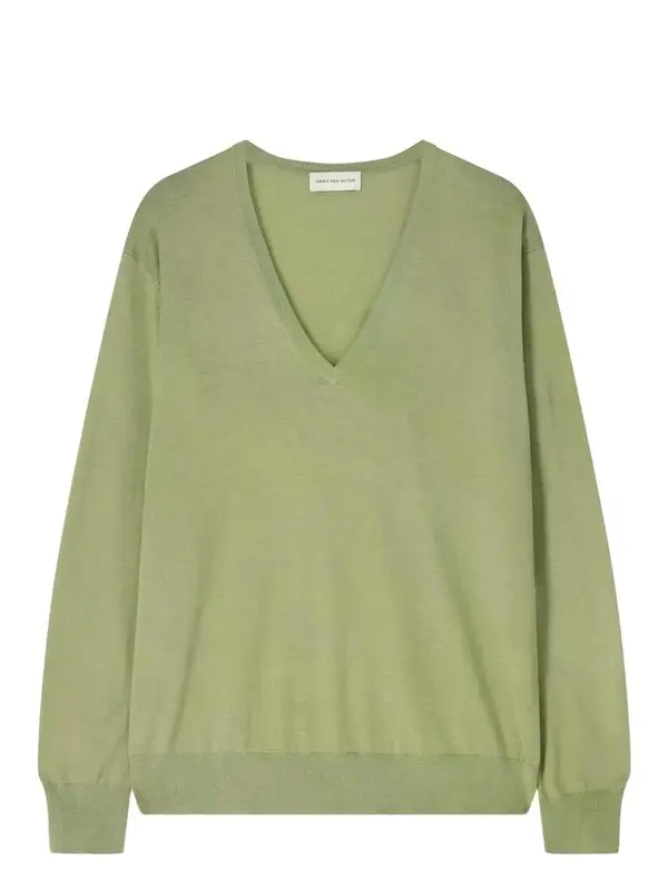 Dries Van Noten V-neck Merino Wool Sweater - Green