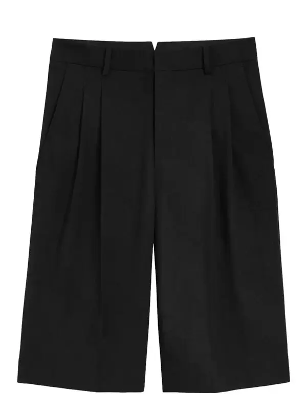 Ami Pleated Wide Bermuda Shorts - Black