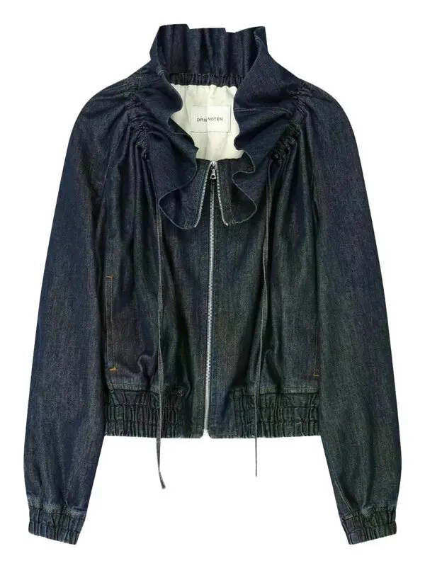 Dries Van Noten Denim Cocoon Jacket With Ruffle Detail - Blue