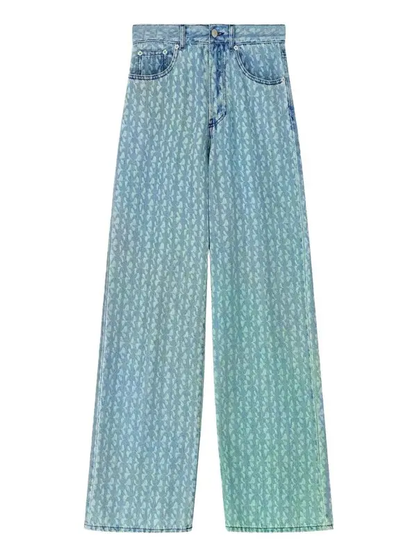 Dries Van Noten Wide Leg Printed Denim Pants - Blue