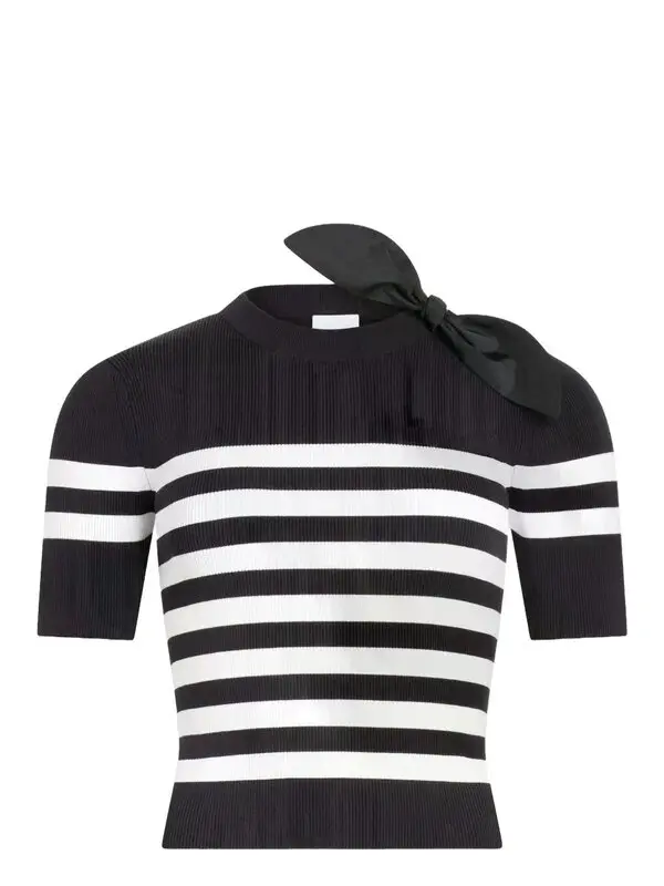 Patou Striped Knit T-shirt With Bow Detail - Black