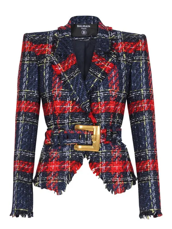 Balmain Tweed Belted Jacket - Red