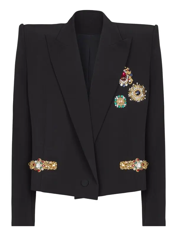 Balmain Cropped Embellished Jacket - Black