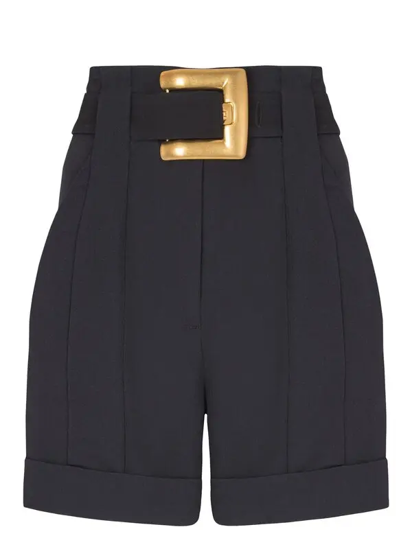 Balmain Grain De Poudre Belted Shorts - Black