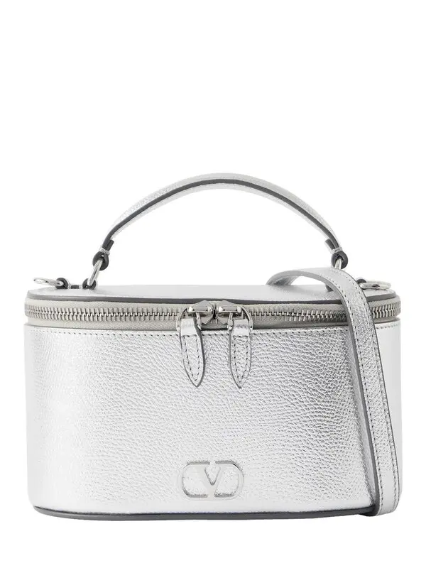 Valentino Garavani Vanity Case Metallic Textured-leather Shoulder Bag - Silver