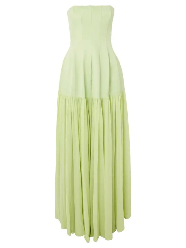 Simkhai Sandrine Strapless Pleated Midi Dress - Green