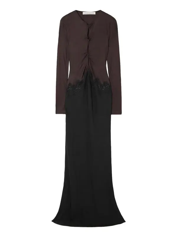 Christopher Esber Cutout Twist-front Lace-trimmed Gown - Brown