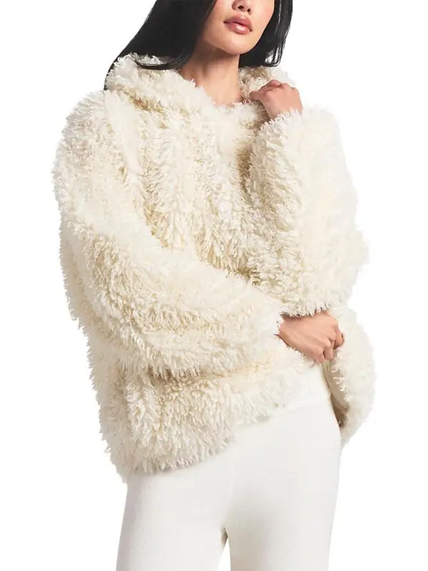 SKIMS Faux Fur Hooded Sweatshirt - Egret