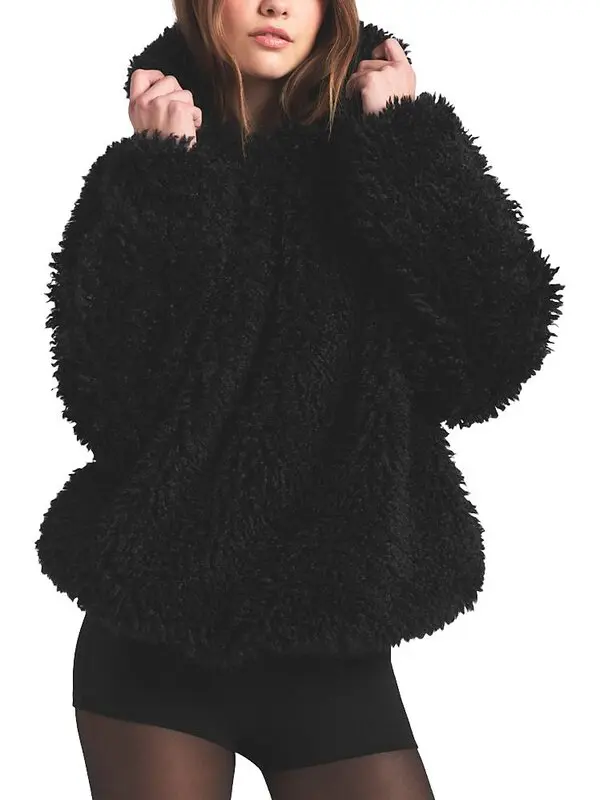 SKIMS Faux Fur Hooded Sweatshirt - Onyx