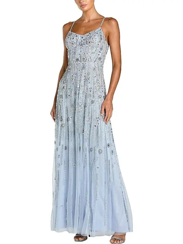 Mac Duggal Beaded Mesh Sweetheart Neck A-line Gown - Powder Blue