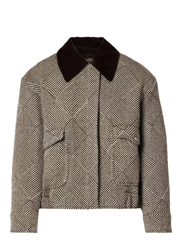 Stella McCartney Checked Wool-blend Jacket With Corduroy Trims - Dark Brown