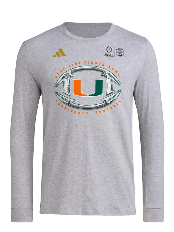 Adidas Miami Hurricanes College Football Playoff Semifinal Long Sleeve Tee - Medium Grey Heather / Multi