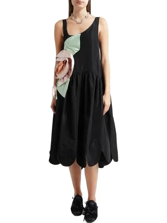Simone Rocha Pressed Rosette Tilted Neck Dress - Black/multi