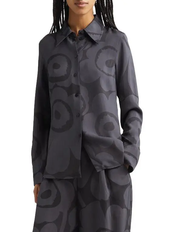 Marimekko Vivahde Unikko Twill Button-up Shirt - Black Dark Grey