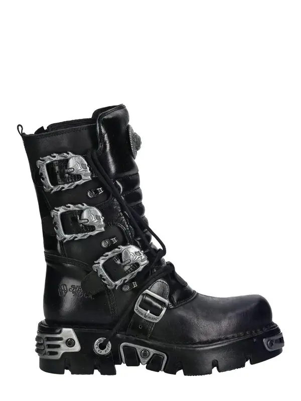 NEW ROCK Buckled Boots - Black
