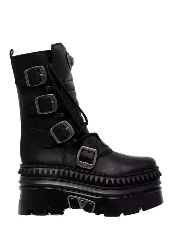 NEW ROCK Buckle Platform Boots - Black