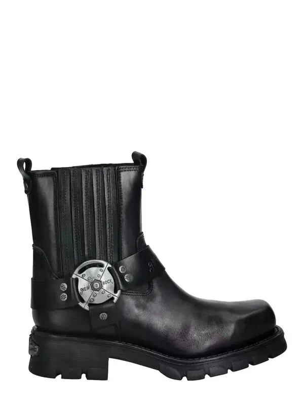 NEW ROCK Buckle-strap Boots - Black