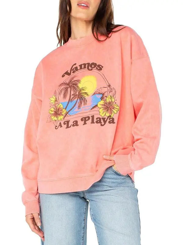 Roxy Oversize Graphic Sweatshirt - Sugar Coral Solid