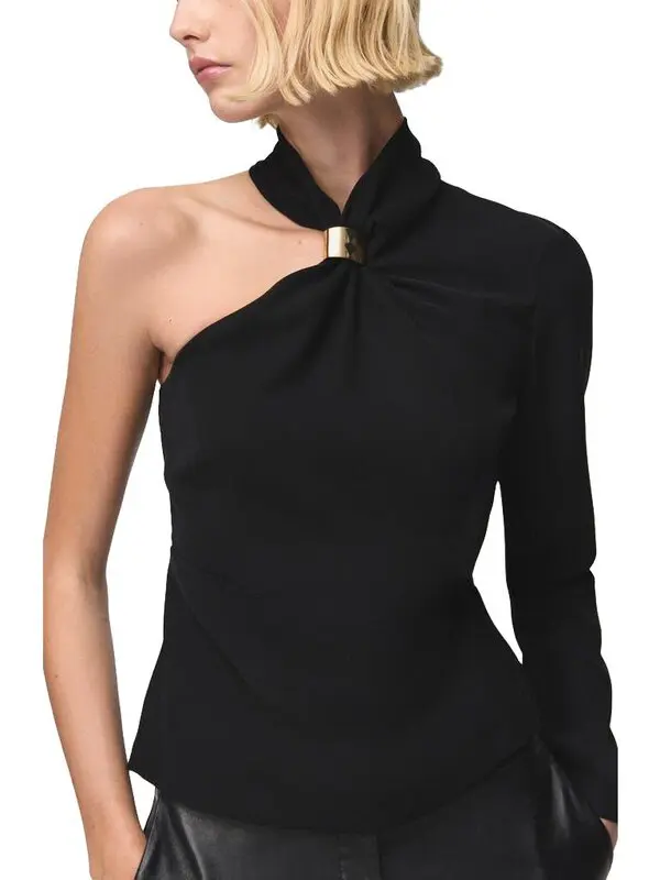 Mango Metal Detail One-shoulder Top - Black