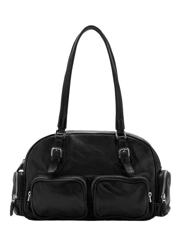 Mango Leather Bowling Bag - Black