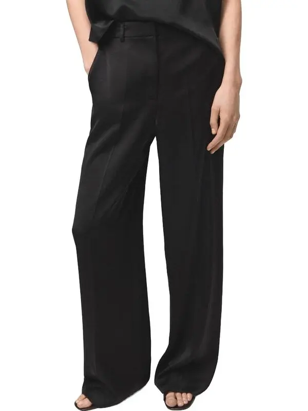 Mango Satin Straight-leg Pants - Black