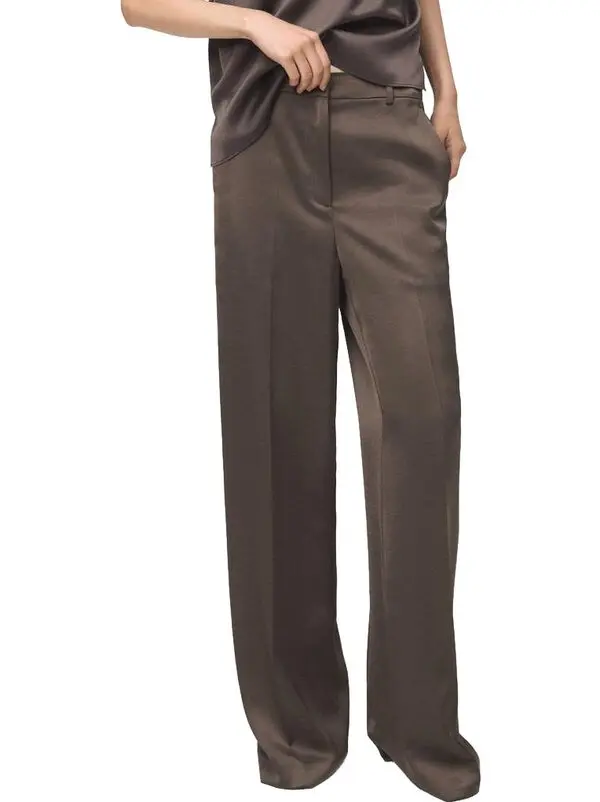 Mango Satin Straight-leg Pants - Medium Brown