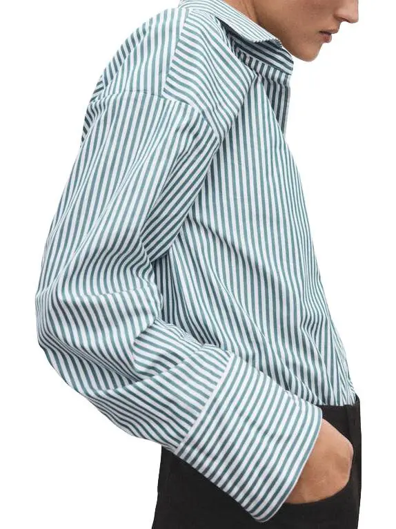 Mango Striped Oversized Organic Cotton Shirt - Green
