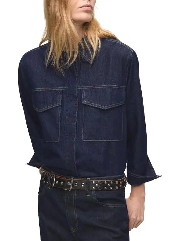 Mango Western Denim Snap-up Shirt - Dark Blue