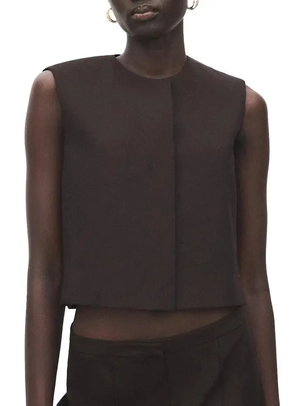 Mango Sleeveless Snap-up Crop Top - Grey