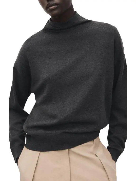 Mango Draped Turtleneck Sweater - Charcoal