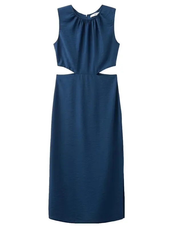 Mango Crinkled Cutout Midi Dress - Navy