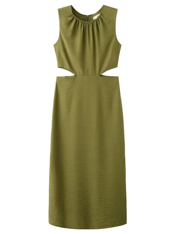 Mango Crinkled Cutout Midi Dress - Pastel Green