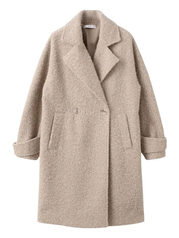 Mango Lapels Bouclé Coat - Beige