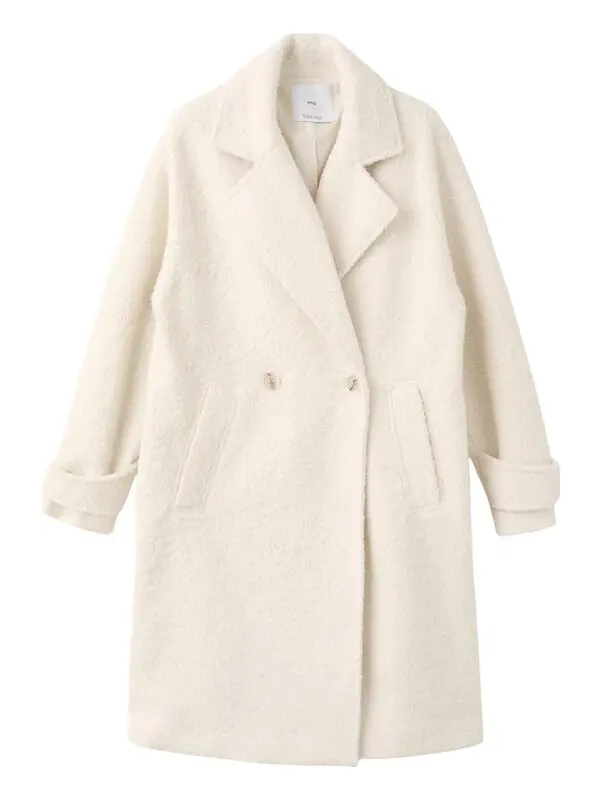 Mango Bouclé Double-breasted Coat - Ecru