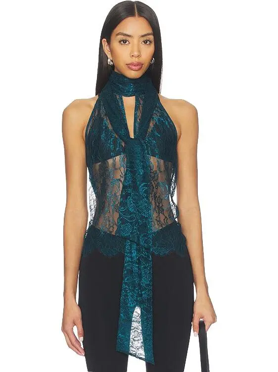 L'Agence Reece Tie Neck Sleeveless Blouse - Deep Teal