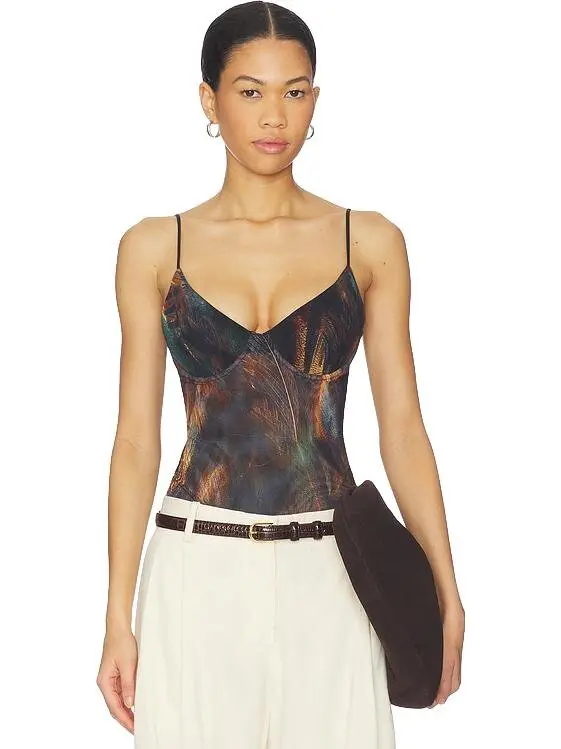 L'Agence Elowen Underwire Bodysuit - Teal Malt Mix Feather