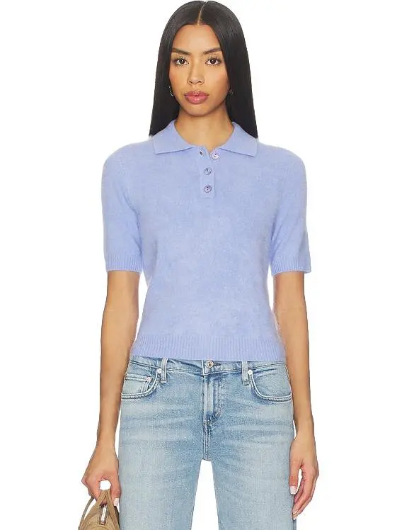 Autumn Cashmere Solid Cropped Short Sleeve Polo - Orchid