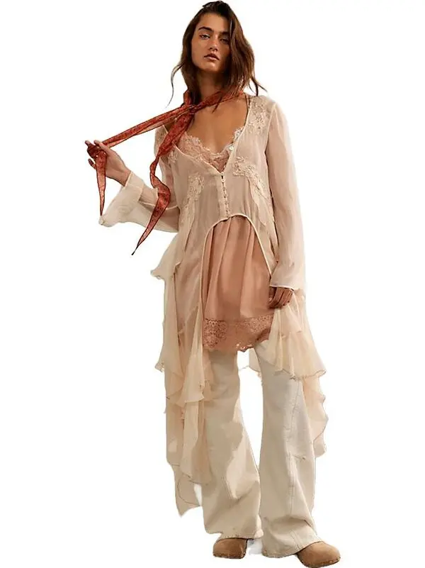 NIGEL PRESTON Angel Chiffon Maxi Top - Cream Pink
