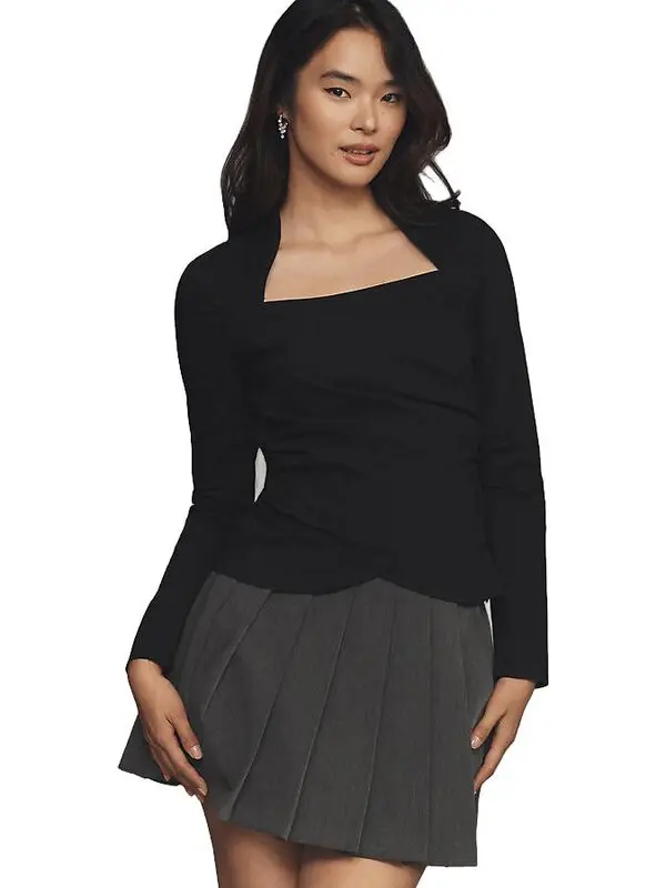 Maeve Ruched Long-sleeve Top - Black