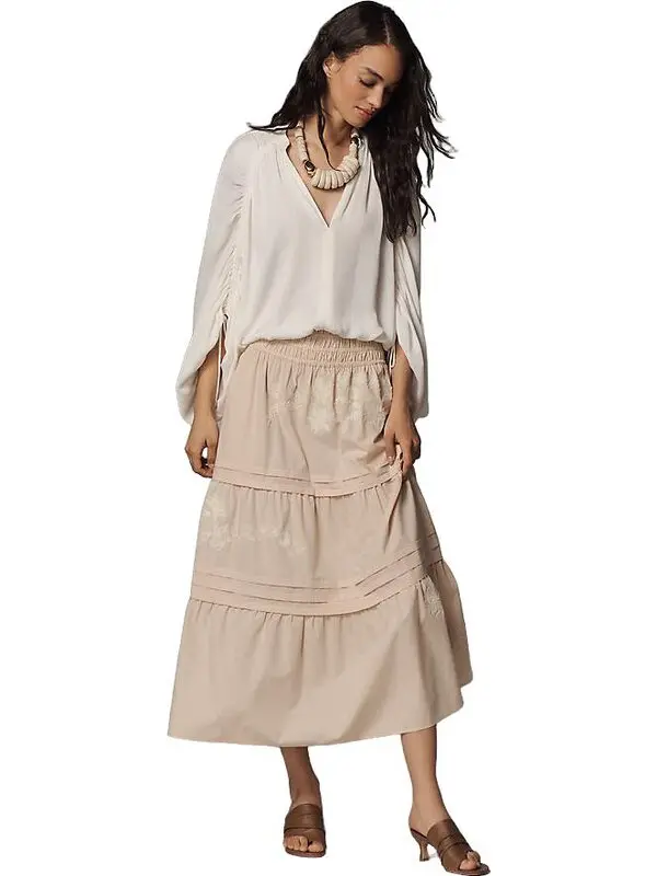 THE SOMERSET COLLECTION BY ANTHROPOLOGIE Cotton Maxi Skirt - Frosted Almond