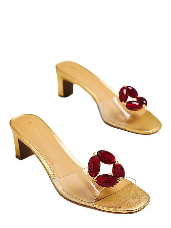 CECELIA NEW YORK Jessy Beaded Mules - Butter/red