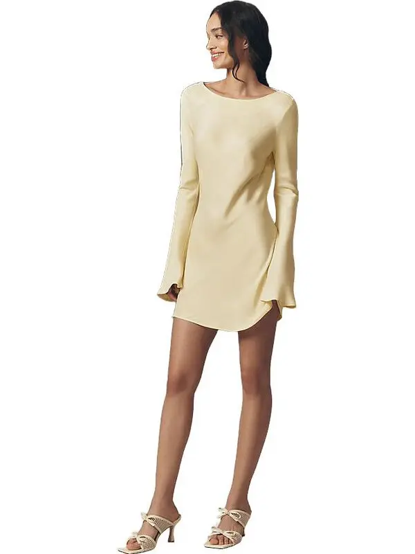 Bhldn Luna Long-sleeve Open-back Mini Dress - Light Yellow